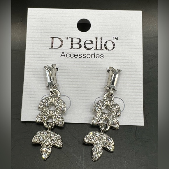 D’Bello | Jewelry | New Dbello Silver Leaf Rhinestone Earrings | Poshmark